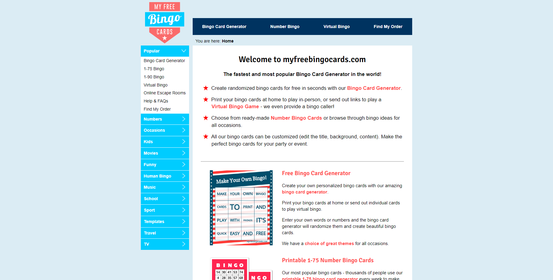 My Free Bingo Cards Schooltools